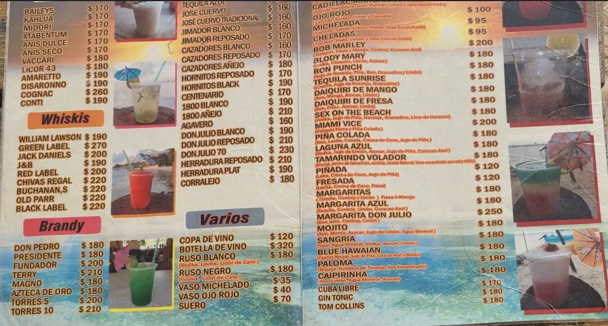 Menu at Playa Tiburon restaurant, Isla Mujeres