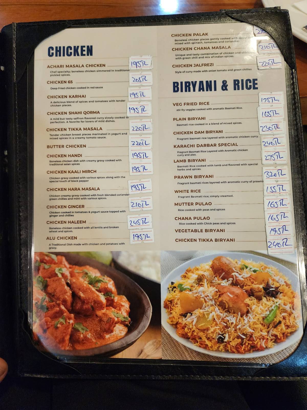 Menu at Karachi Darbar Pakistani Restaurant, Istanbul
