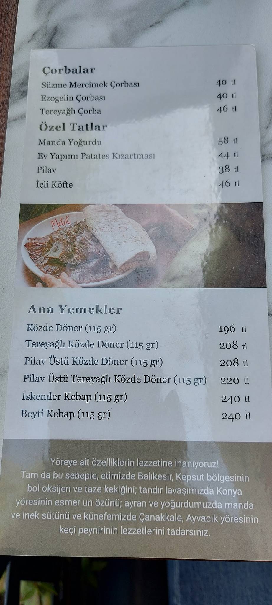 Menu at Metet Közde Döner, Suadiye, Istanbul