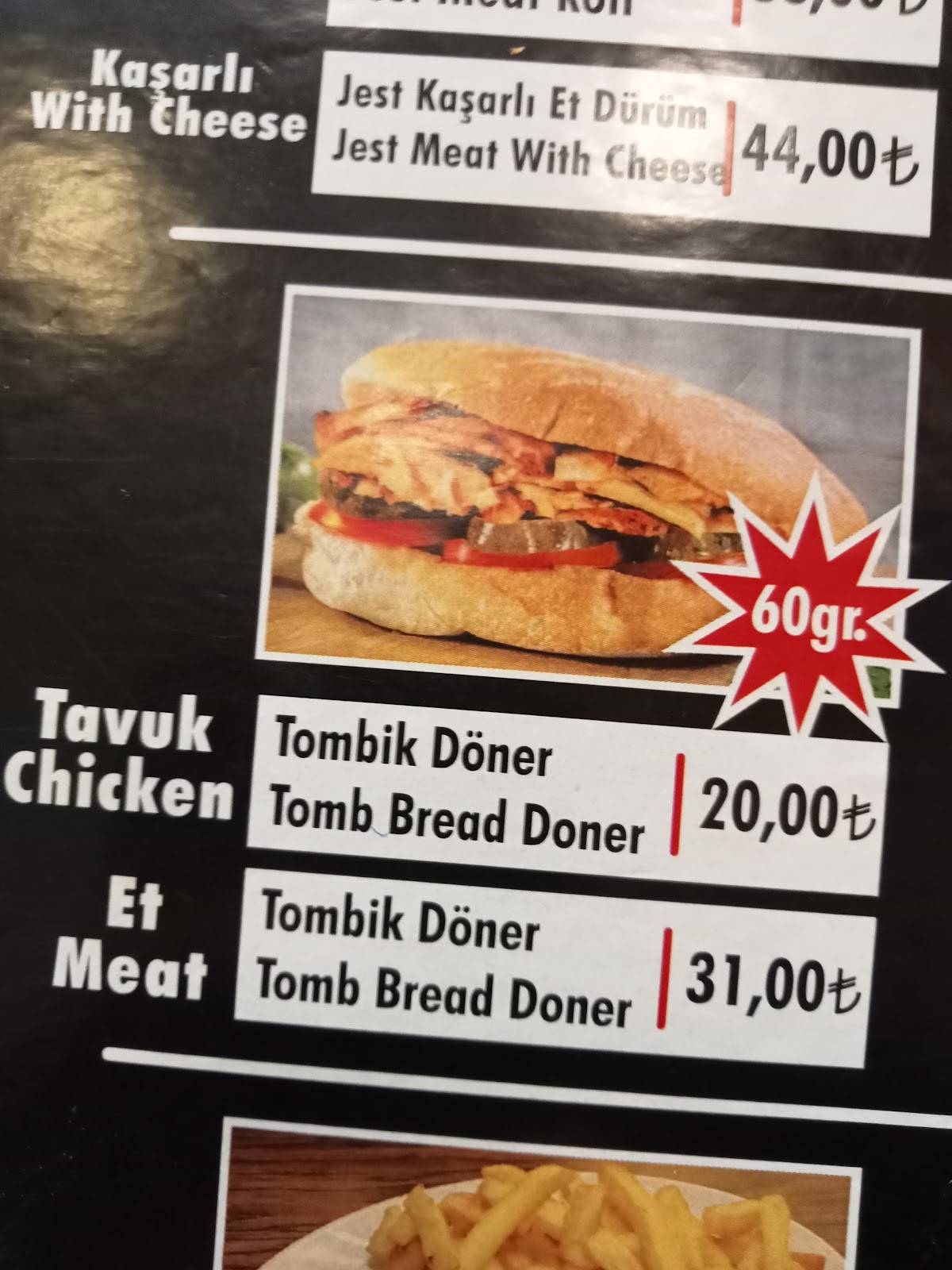 Menu at Ortaköy Jest Döner, Istanbul, Çırağan Cd. No:99