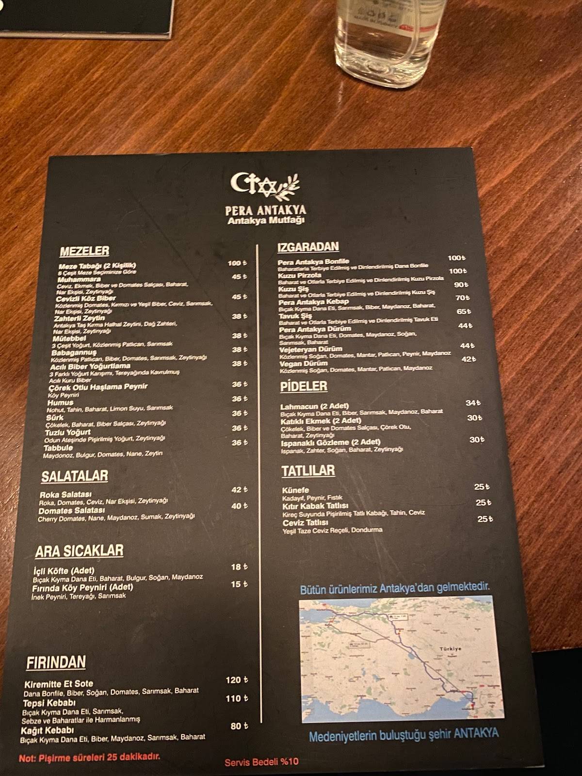 Menu at Pera Antakya, Istanbul