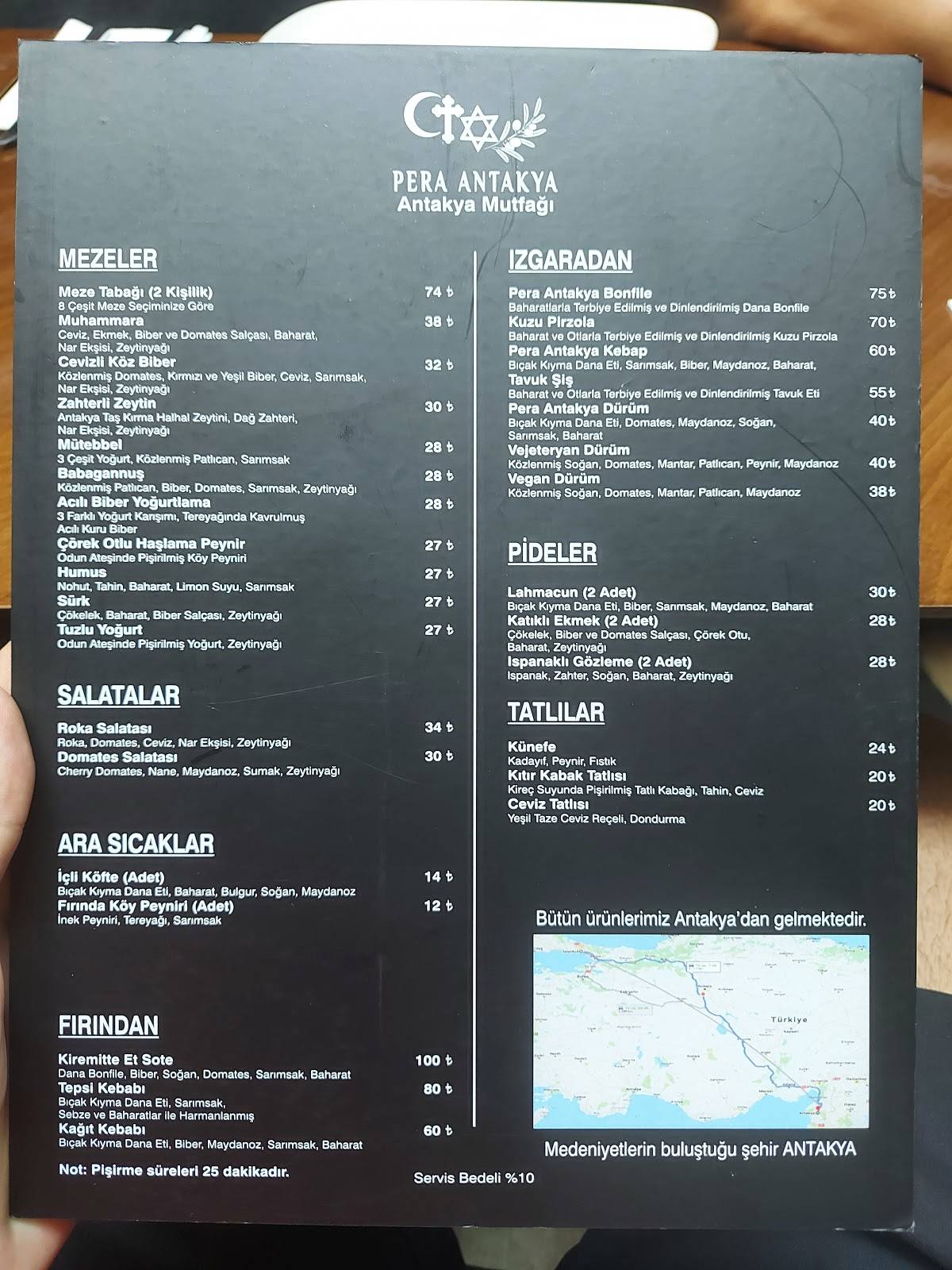 Menu at Pera Antakya, Istanbul