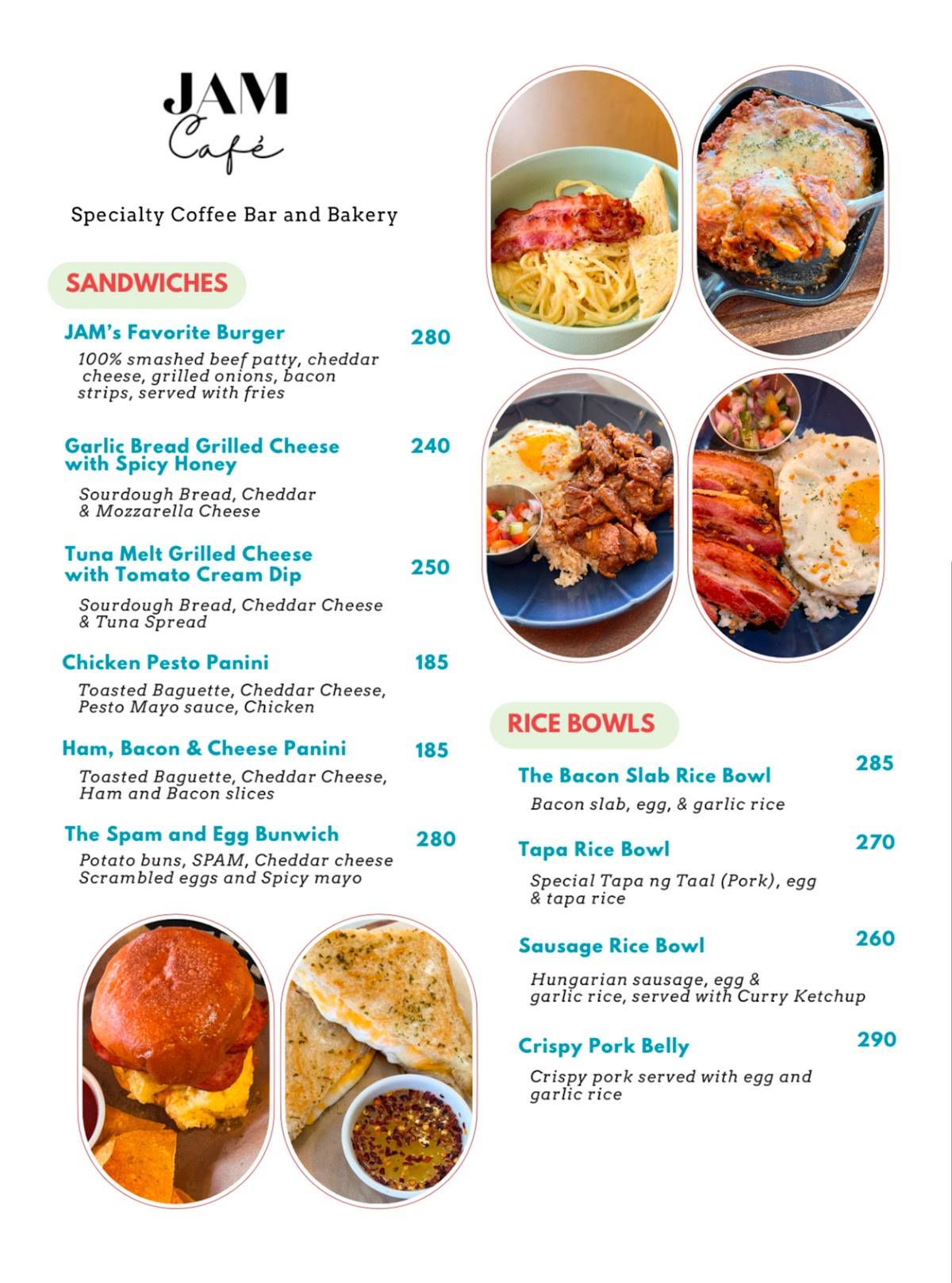 Menu at JAM Cafe, Lipa