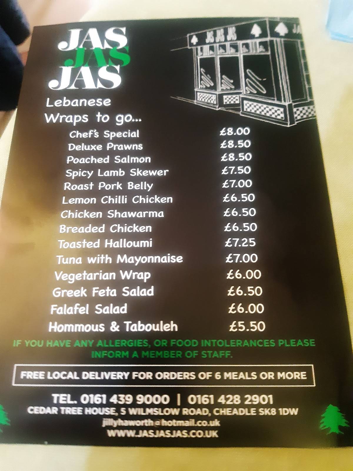 Menu at JAS JAS JAS restaurant, Cheadle
