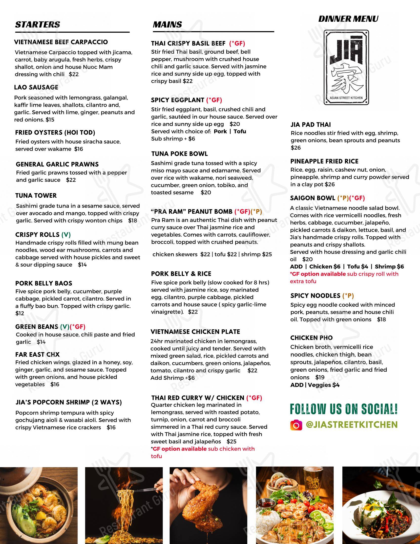 Menu at JIA Asian Street Kitchen pub & bar, Bend