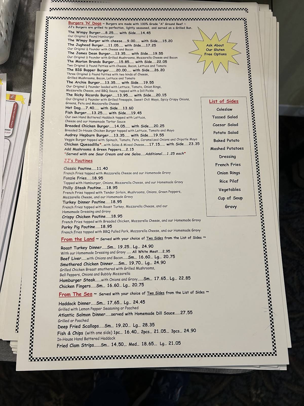 Menu at JJ's Diner Ltd. restaurant, Roachville