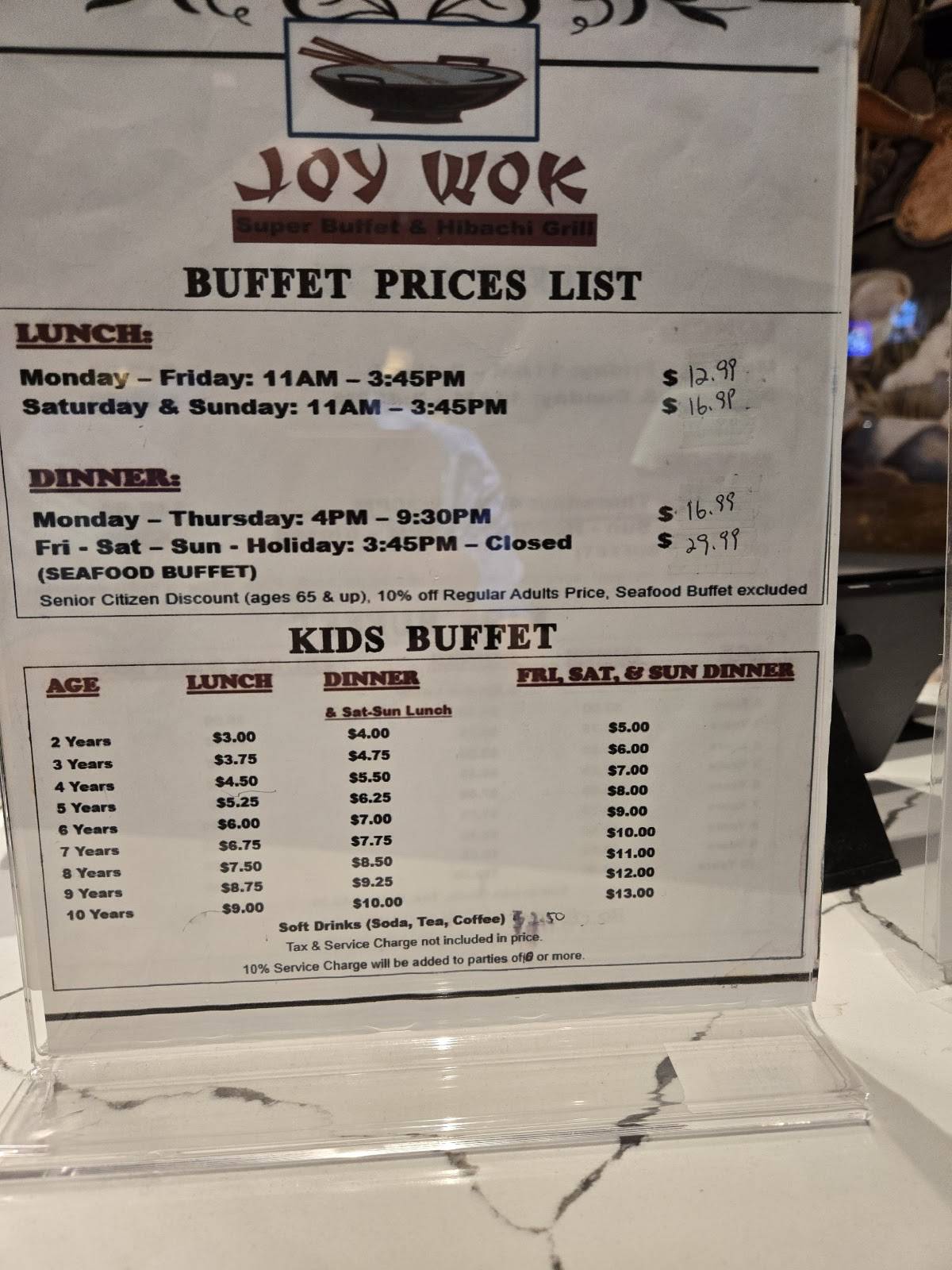 Menu at JOY WOK Super Buffet - Overland Park restaurant, Overland Park, Metcalf Ave