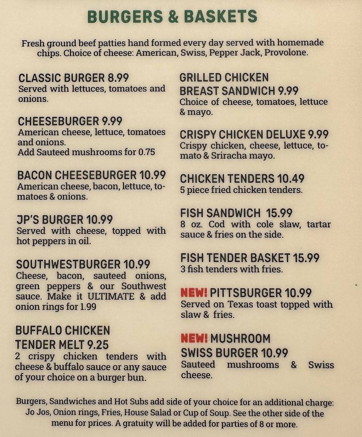 Menu at JP's Pizzeria & Grill, Calcutta