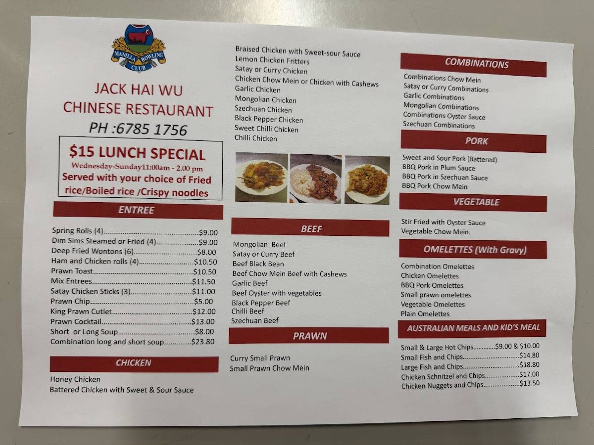 Menu at Jack High Su Chinese Restaurant, Manilla