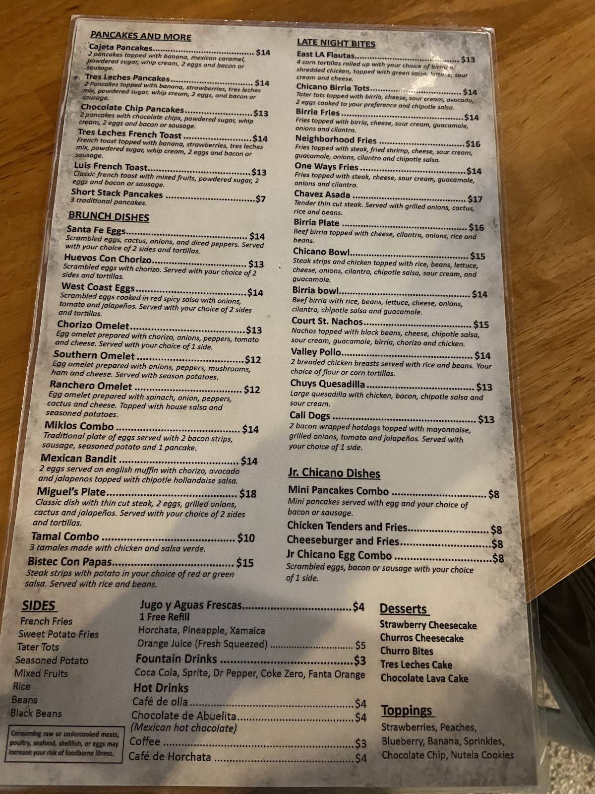 Menu at Chicano Street Kitchen pub & bar, Jacksonville