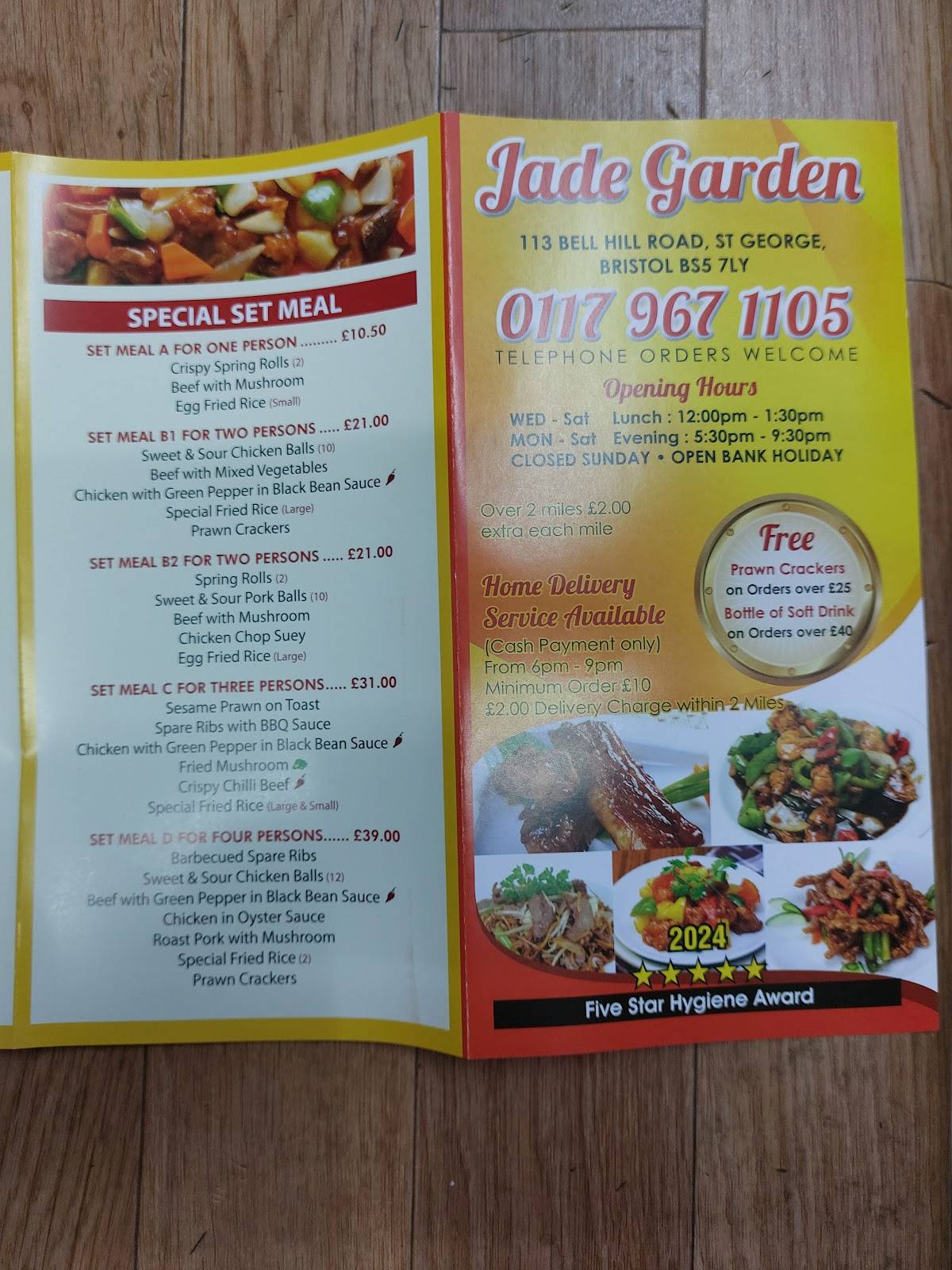 Menu at Jade Garden fast food, Bristol, 113 Bell Hill Rd