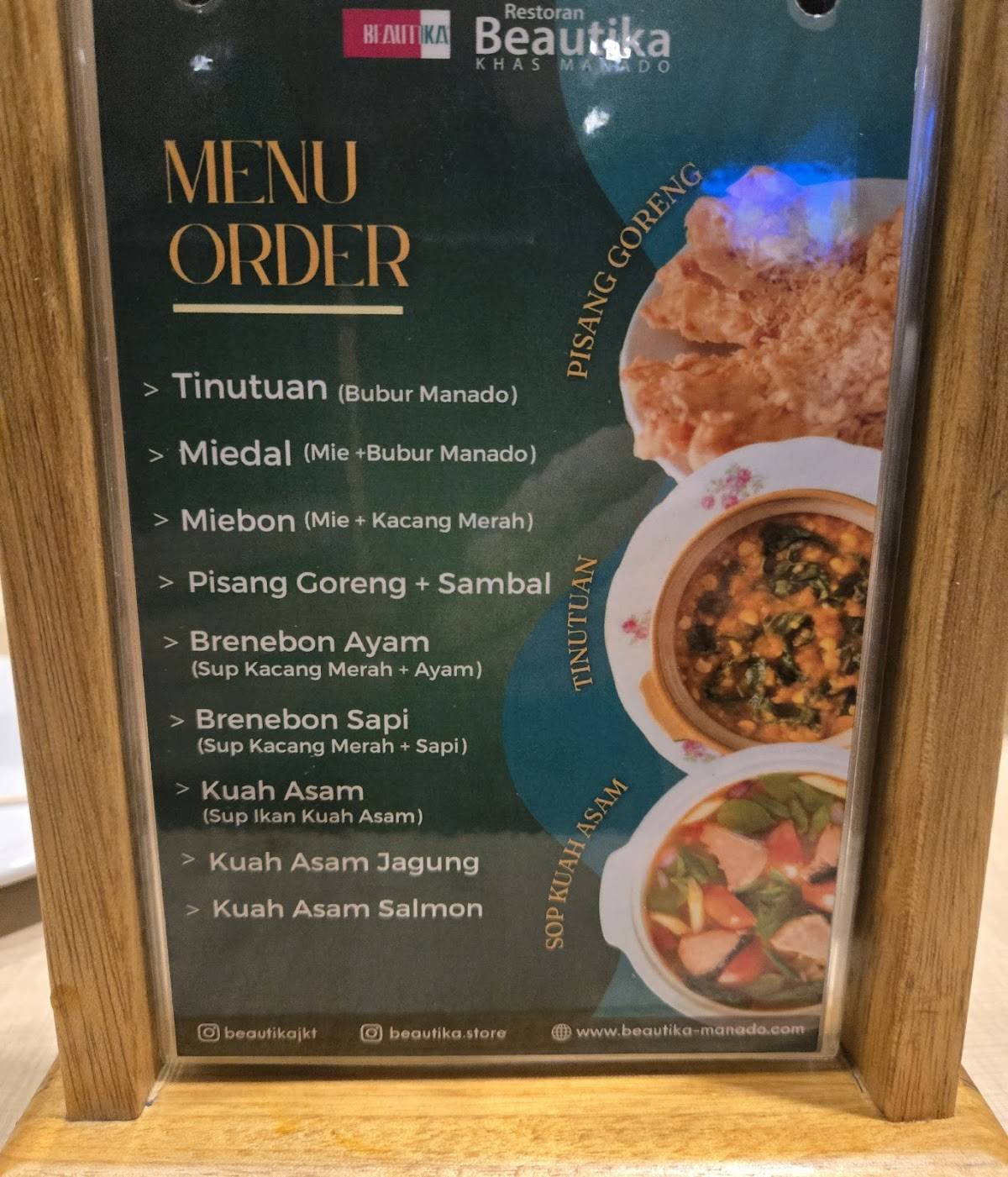 Menu at Beautika restaurant, South Jakarta, Jl. Hang Lekir No.1 4