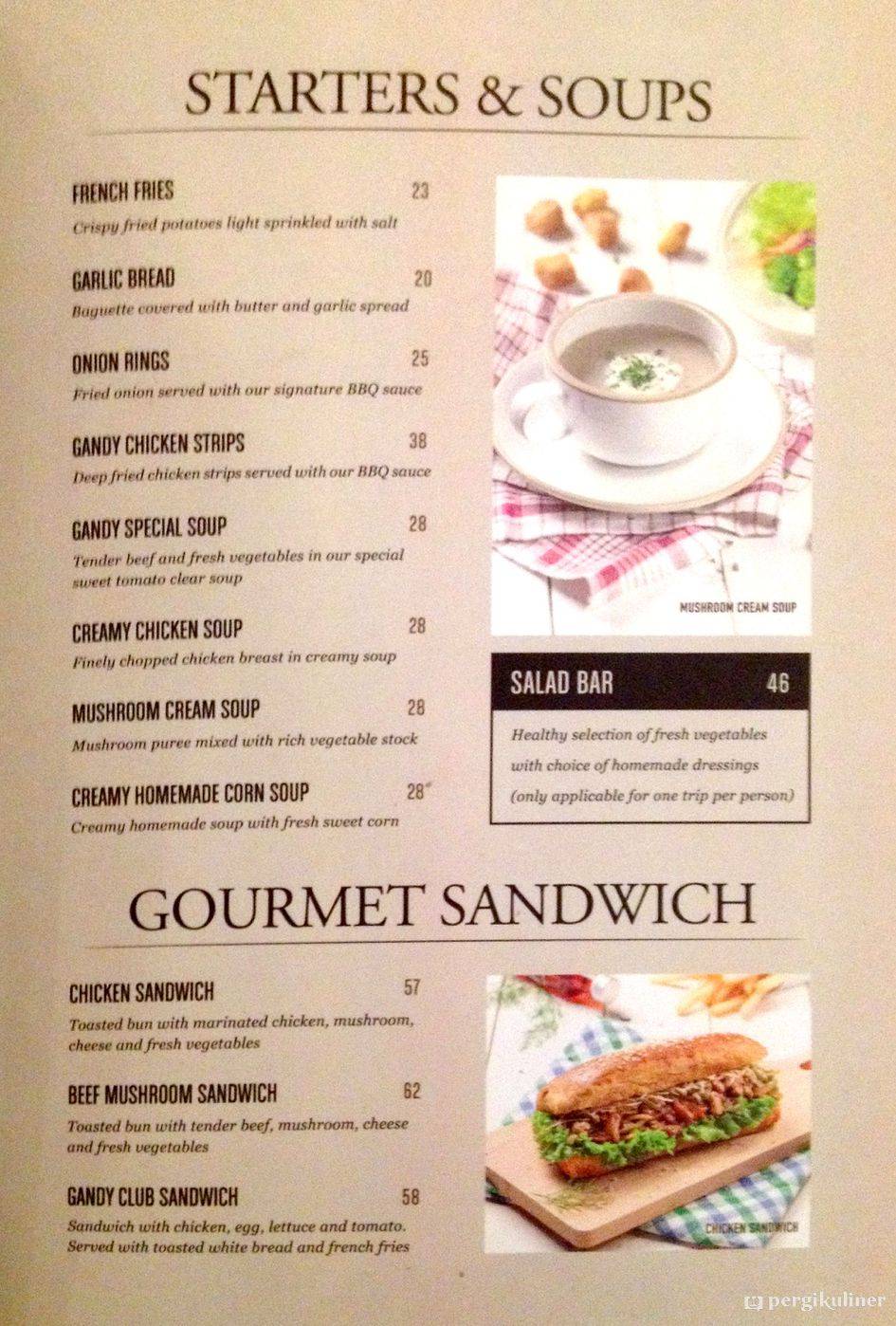 Menu at Gandy Steak House restaurant, Jakarta, Hayam Wuruk St No.73