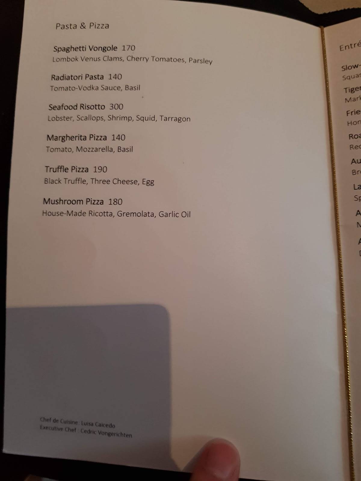 Menu at Vong Kitchen restaurant, Jakarta