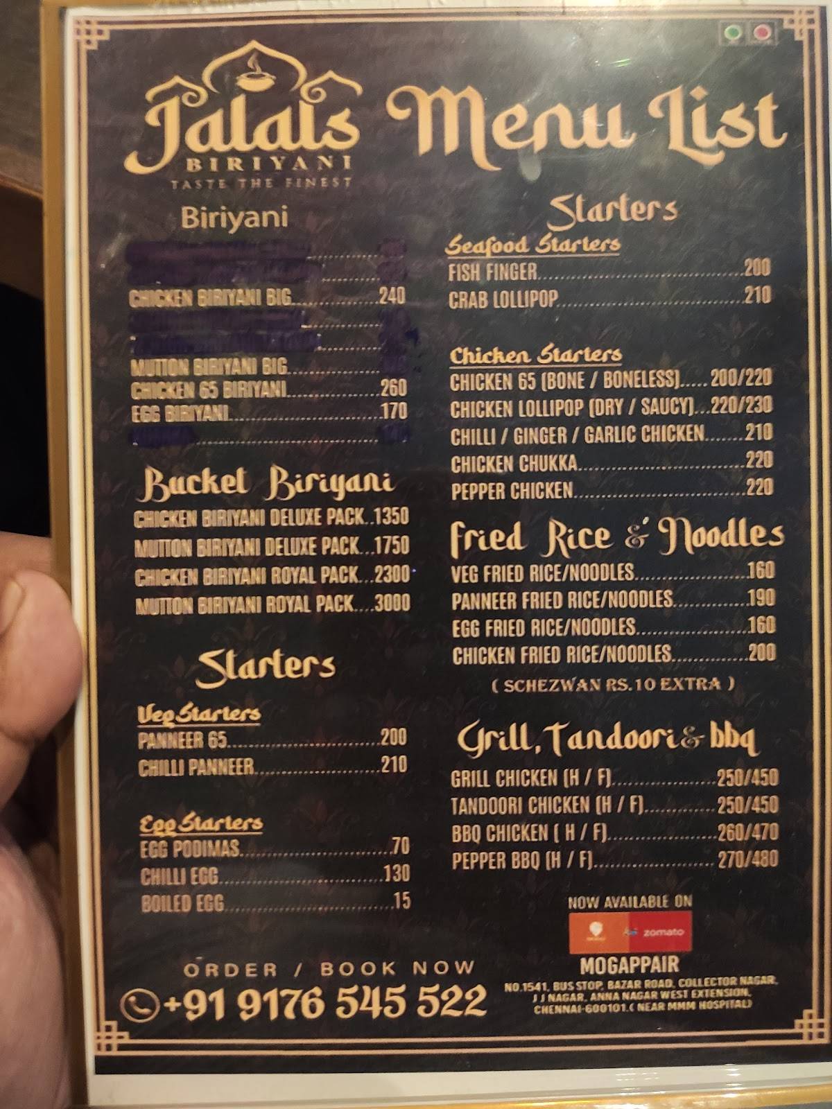 Menu At Jalals Biriyani Restaurant Chennai No 1541