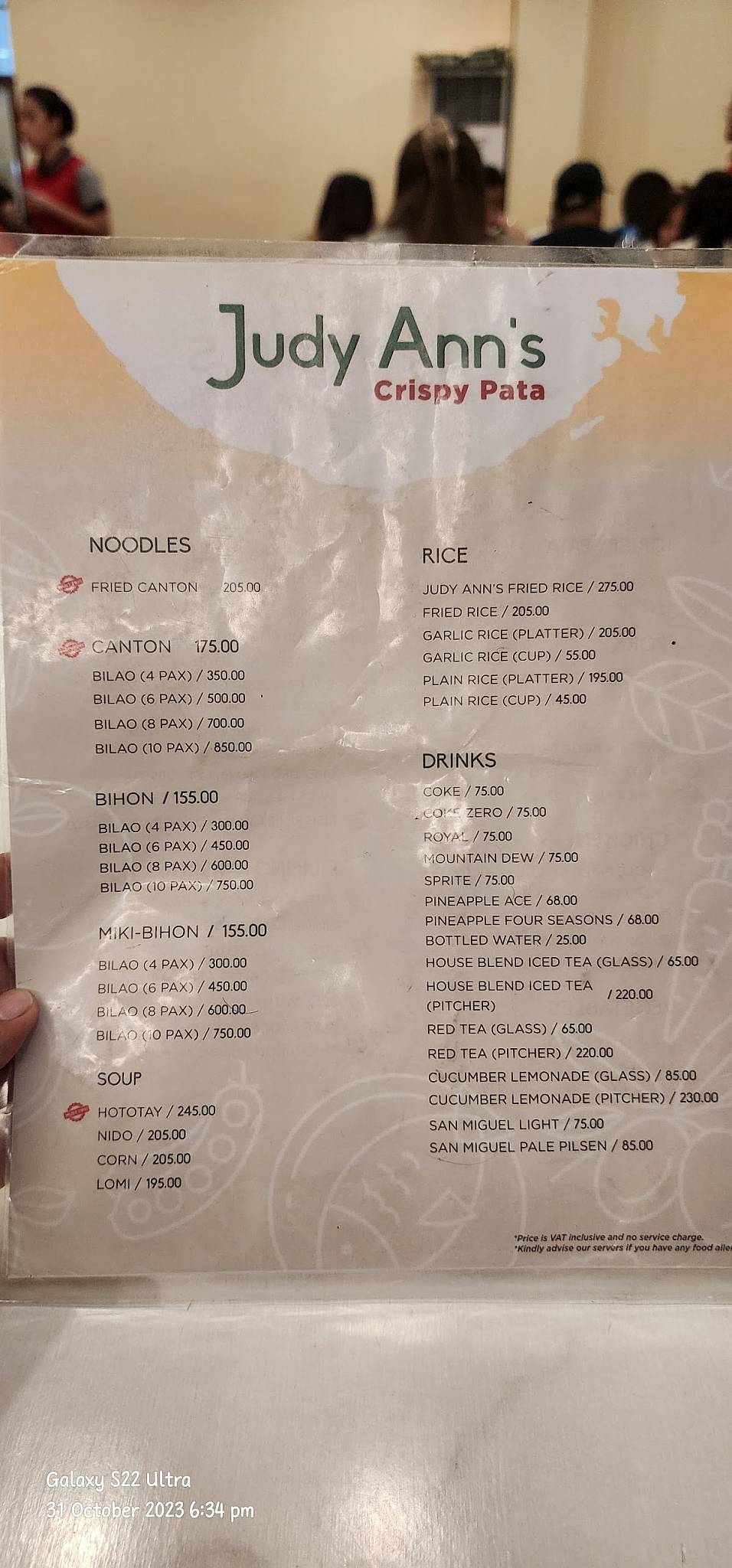 Menu at Jamicos Restaurant, Malabon