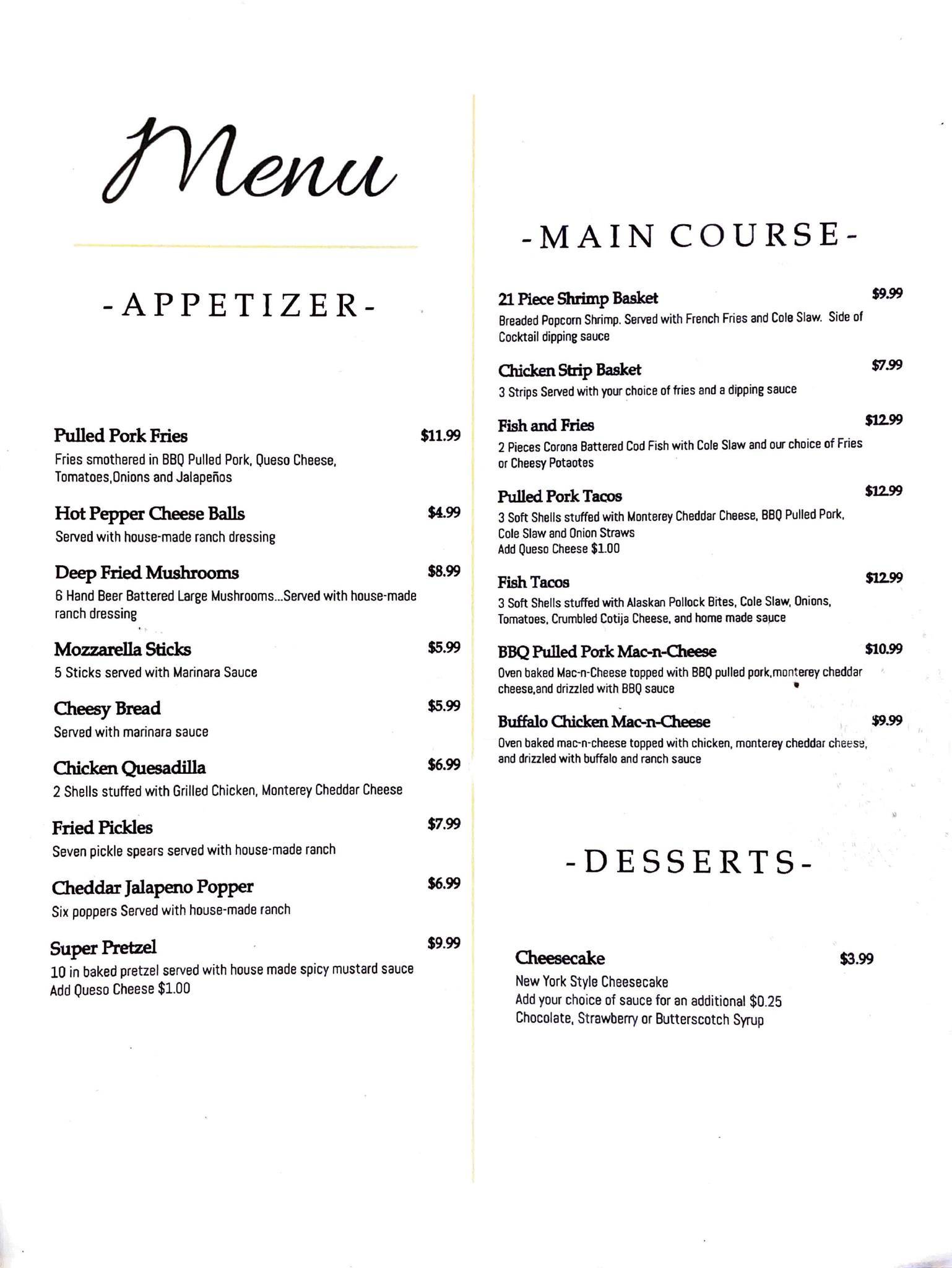 Menu at Loaded Barrel Bar and Grill, Celina