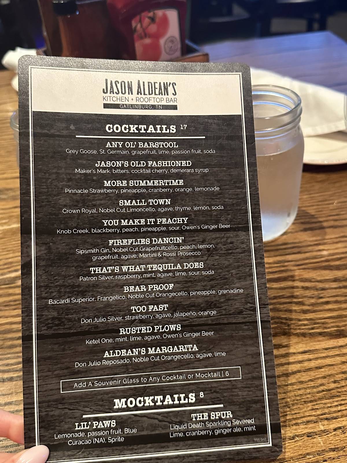 Menu at Jason Aldean's Kitchen + Rooftop Bar, Gatlinburg