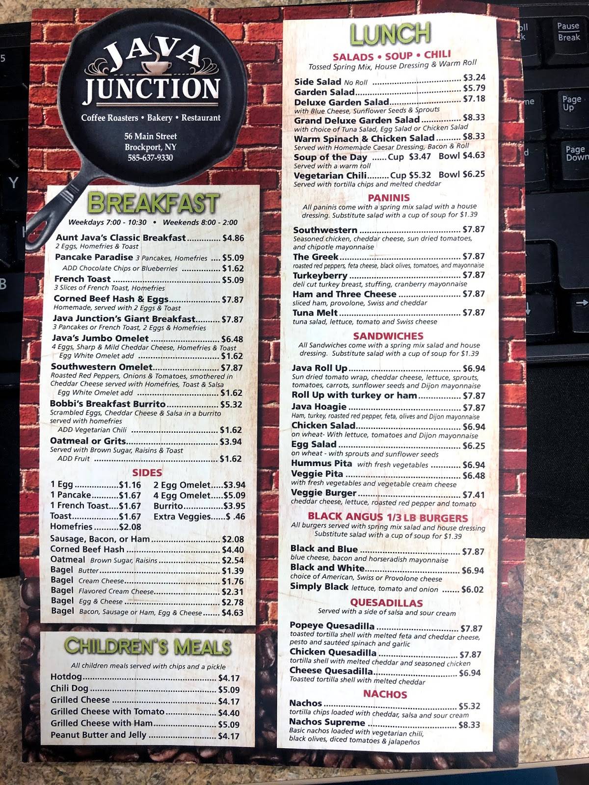 Menu at Java Junction Coffee Roasters, Bakery & Restaurant, Brockport