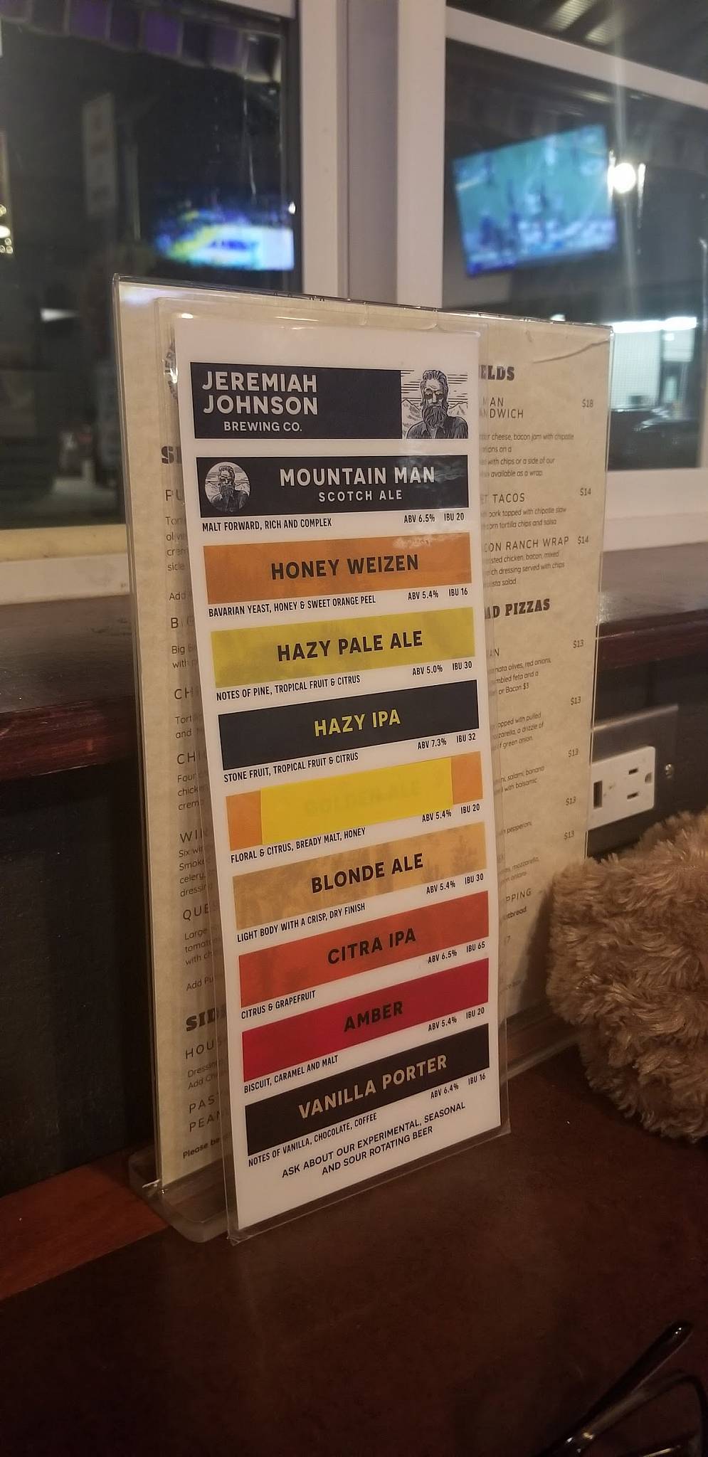 Menu at Jeremiah Johnson Brewing Company CDA Pub, Coeur d'Alene