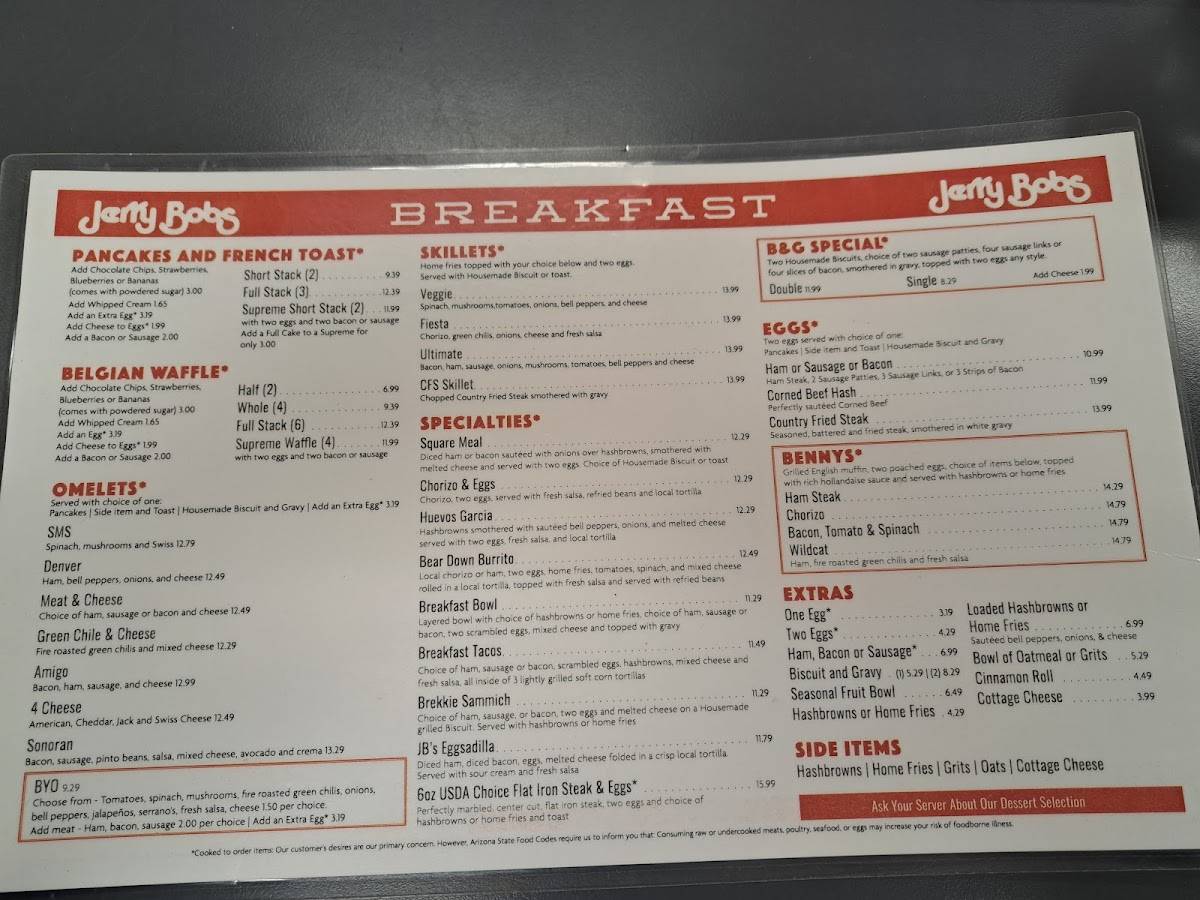 Carta de Jerry Bob's Family Restaurant, Tucson, Houghton Greenway # 155
