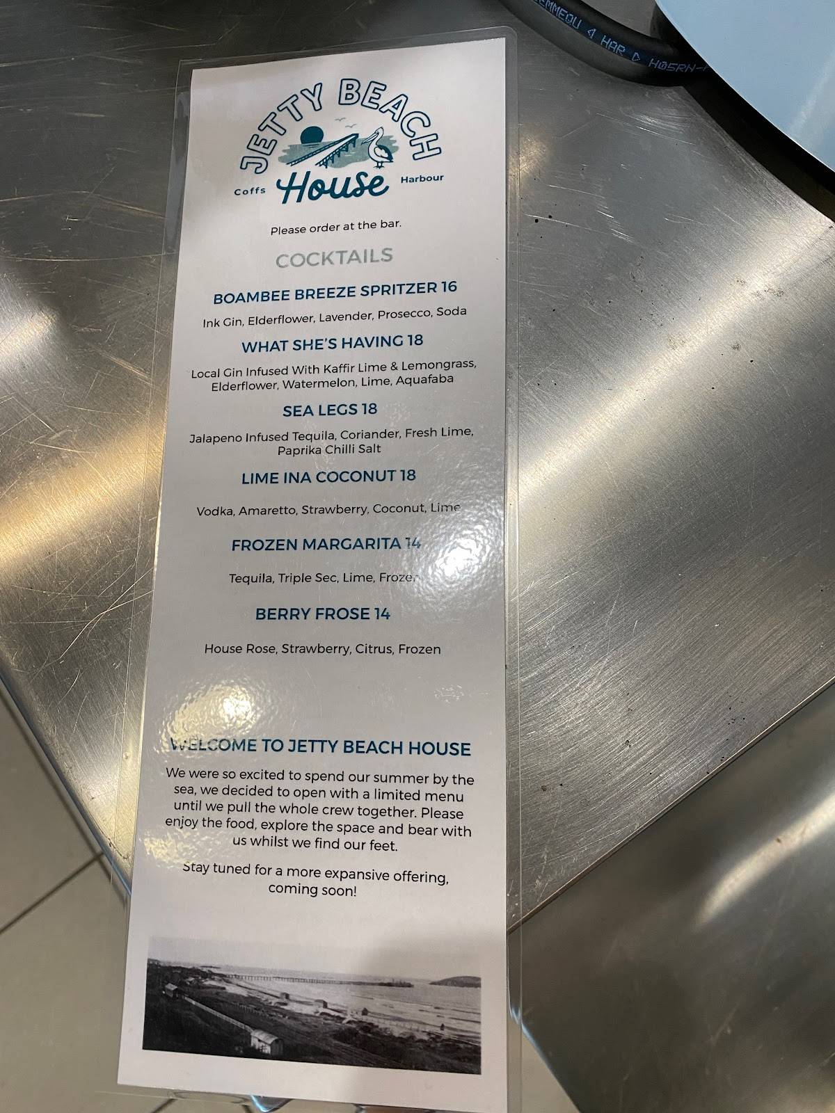 Menu at Jetty Beach House restaurant, Coffs Harbour