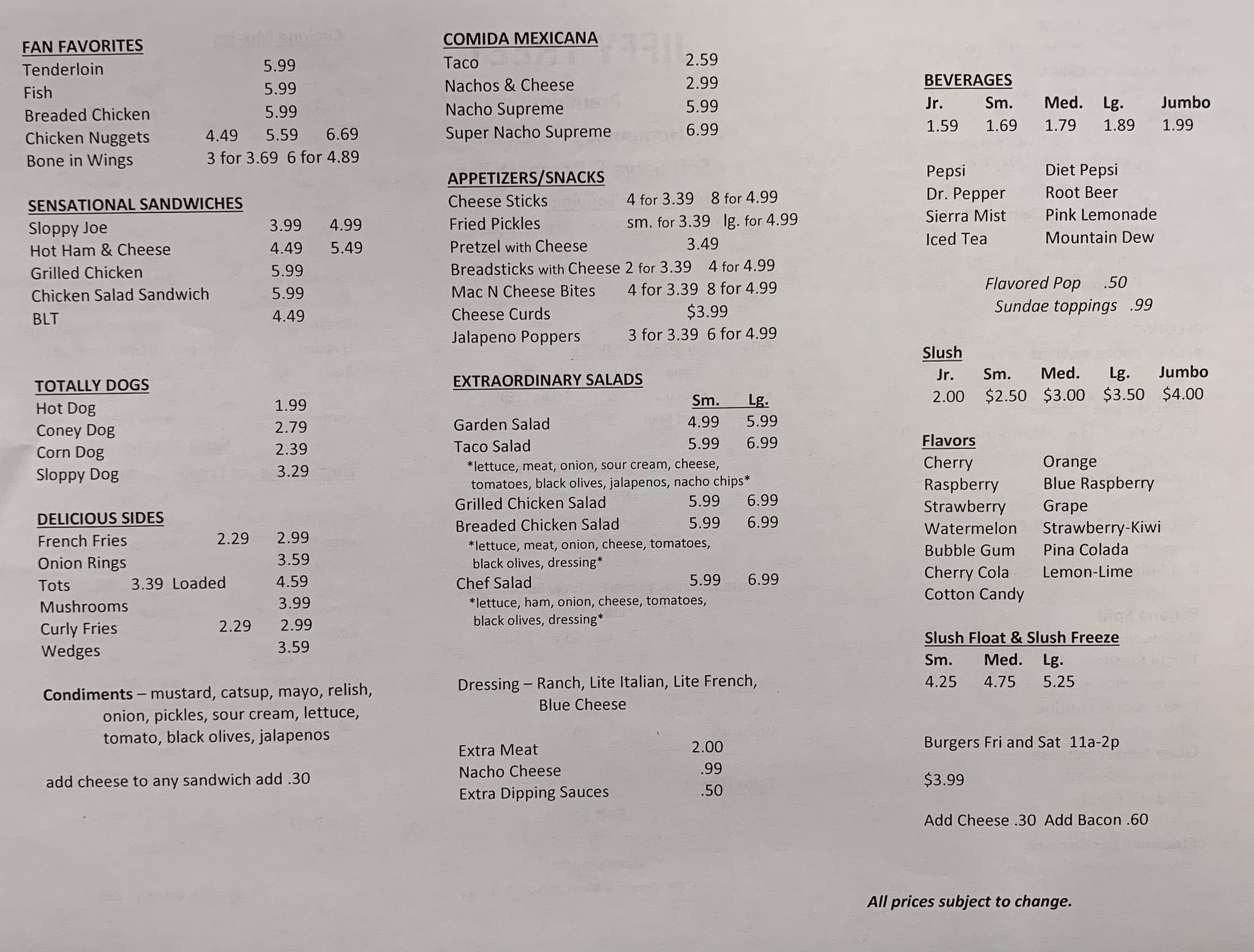 Menu at Jiffy Treet of Linton, Linton
