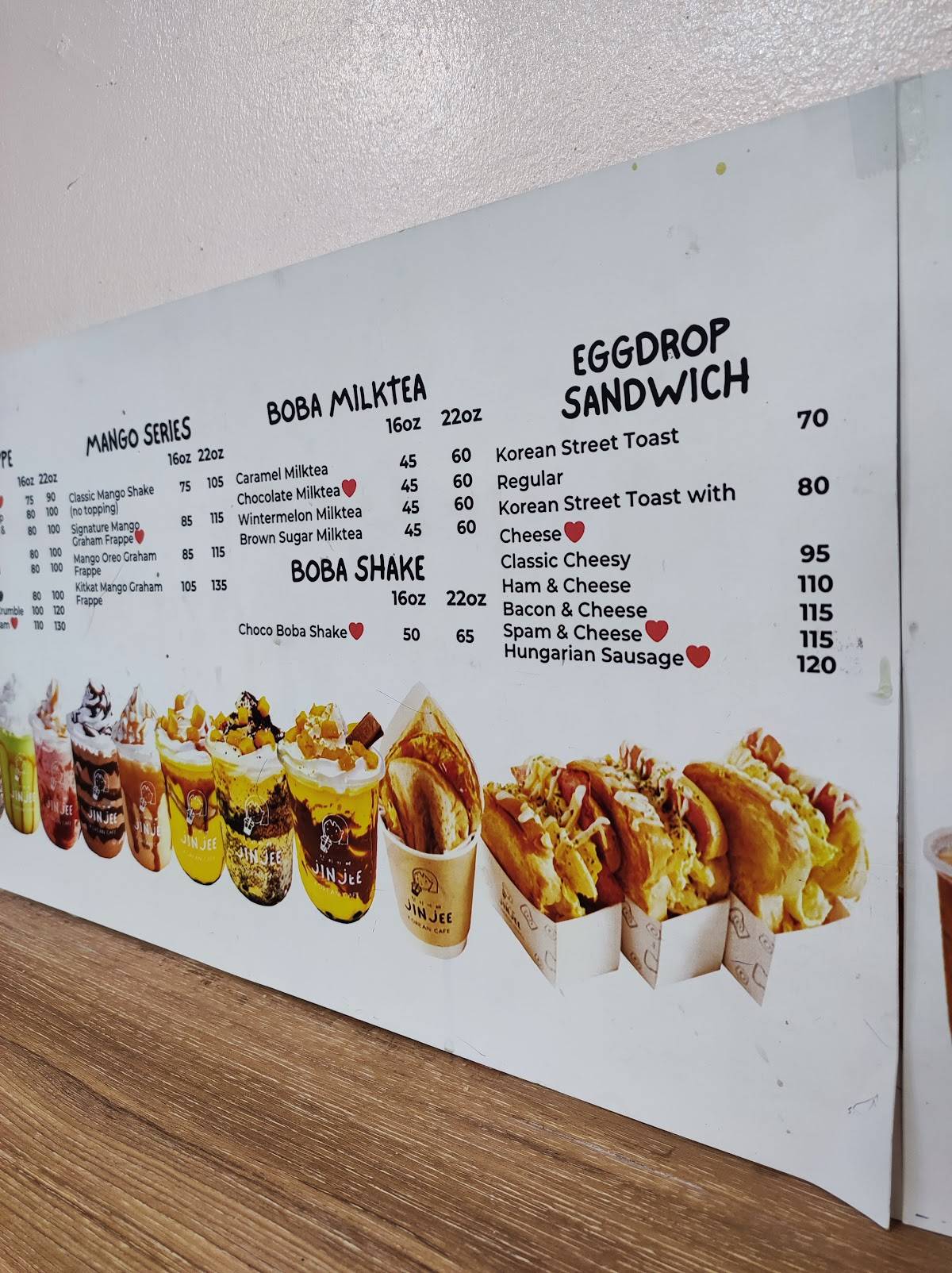 Carta de JinJee Korean Cafe, Manila