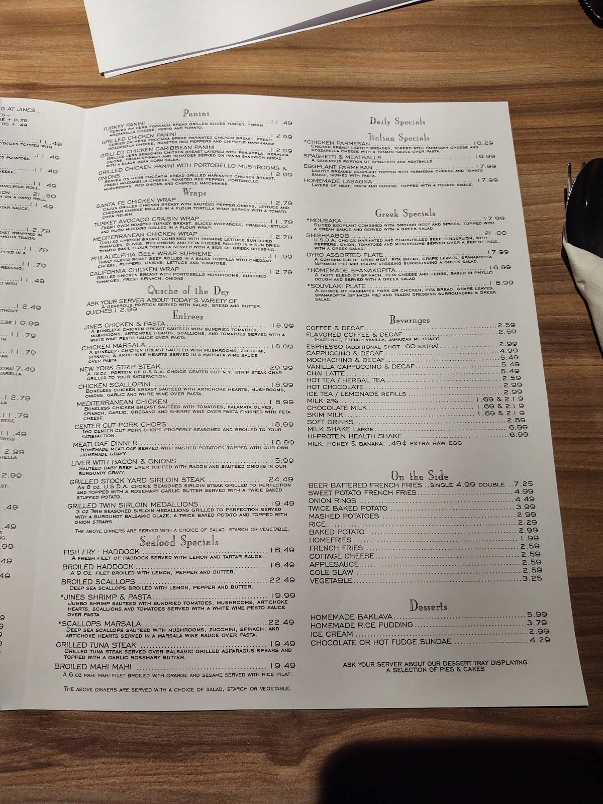 Menu at Jines Restaurant, Rochester