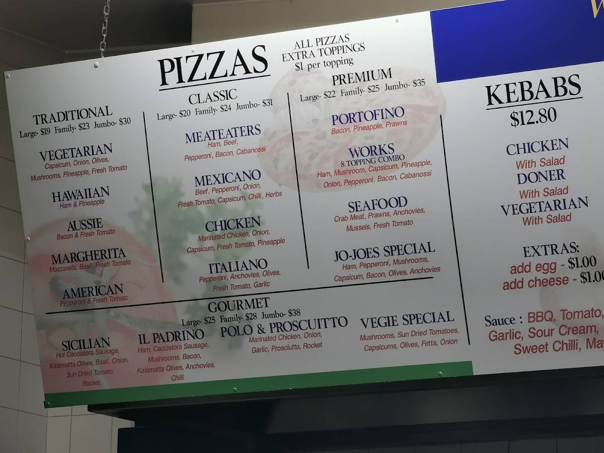 Menu at Jo-Joe's Dial-A-Pizza & Kebab restaurant, Albany