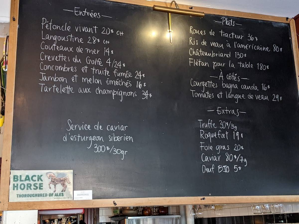 Menu at Joe Beef steakhouse, Montréal