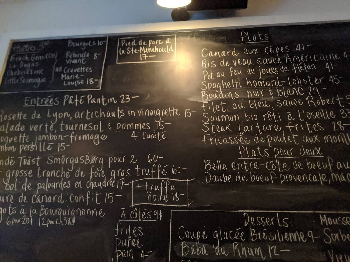 Menu at Joe Beef steakhouse, Montréal