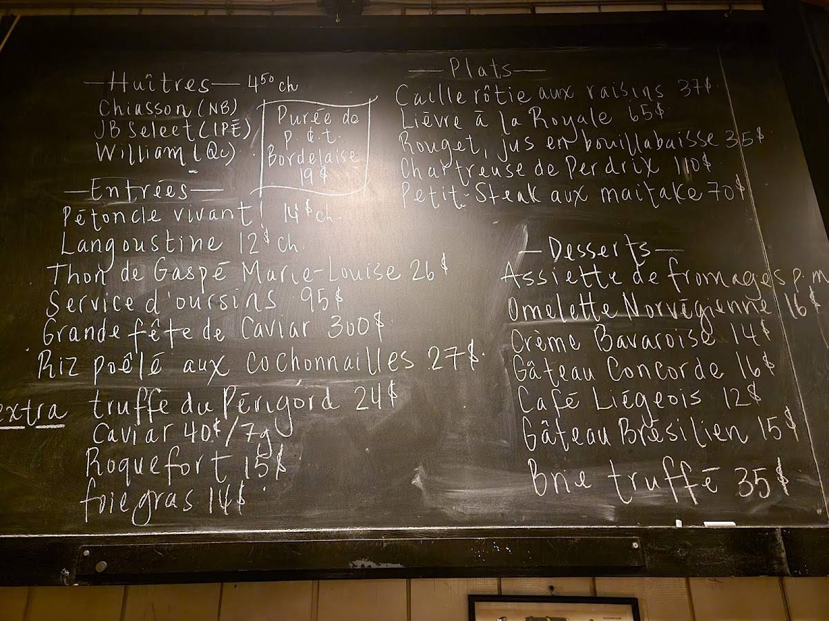 Menu at Joe Beef steakhouse, Montréal