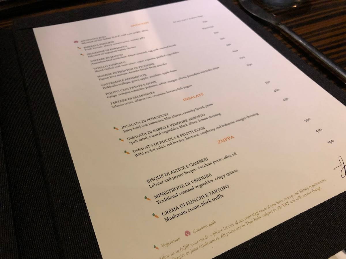 Carta del restaurante Jojo, Bangkok, 159 Rajadamri Road