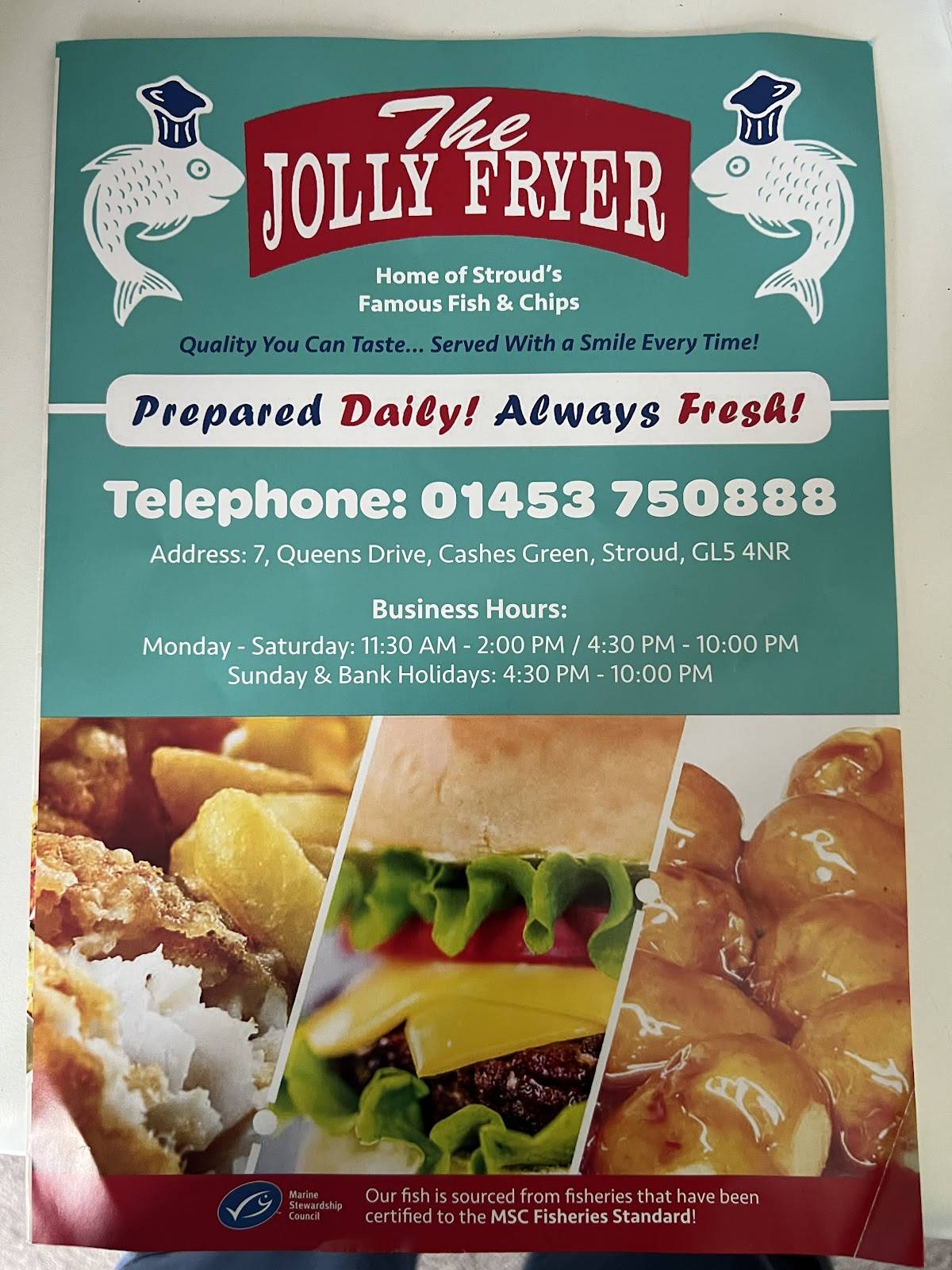 Menu at Jolly Fryer restaurant, Stroud
