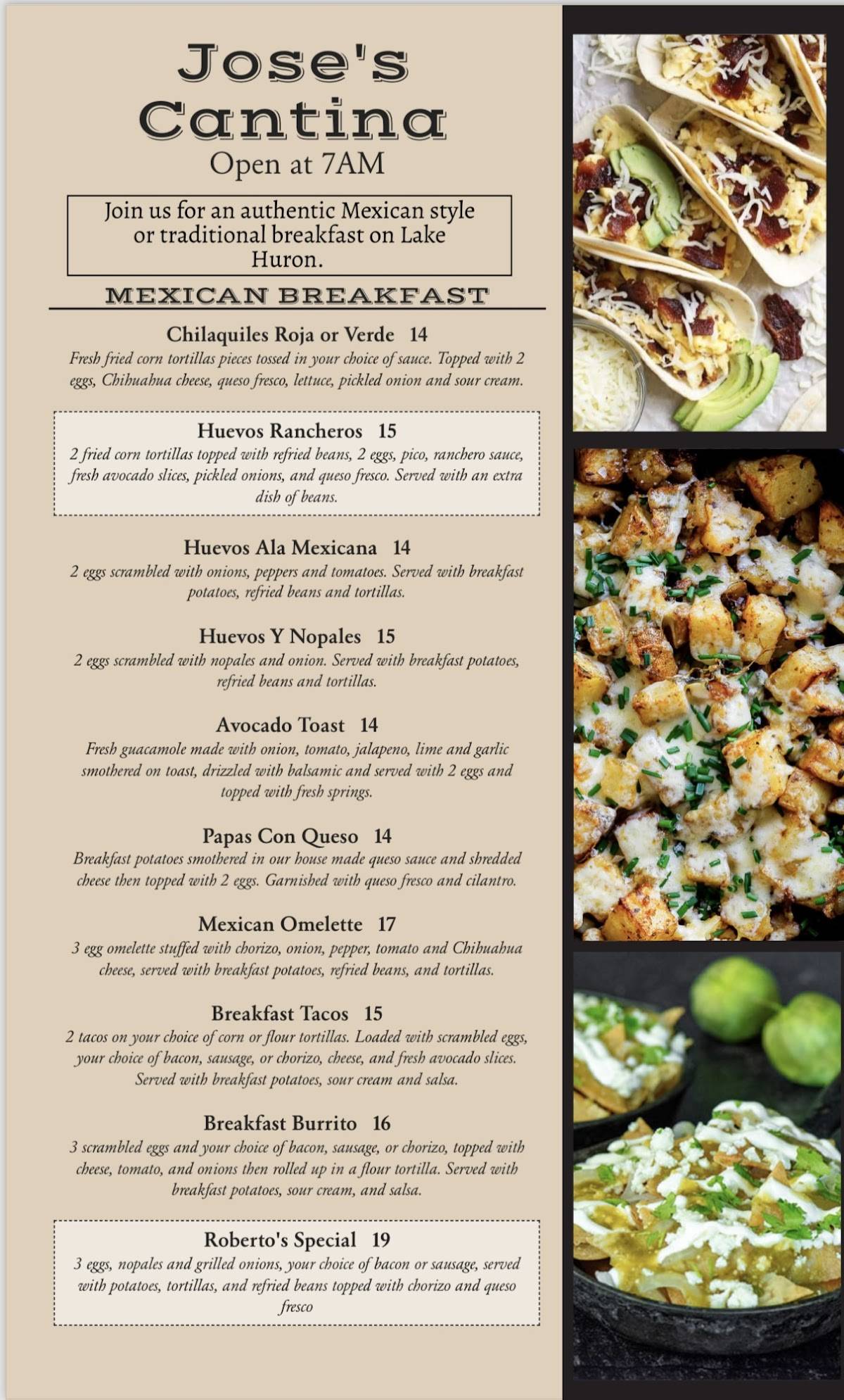Menu at Jose's Cantina restaurant, Saint Ignace, N State St