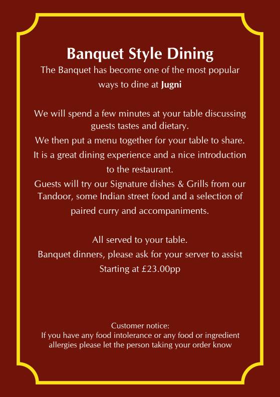 Menu at Jugni Indian Cuisine Restaurant, Motherwell
