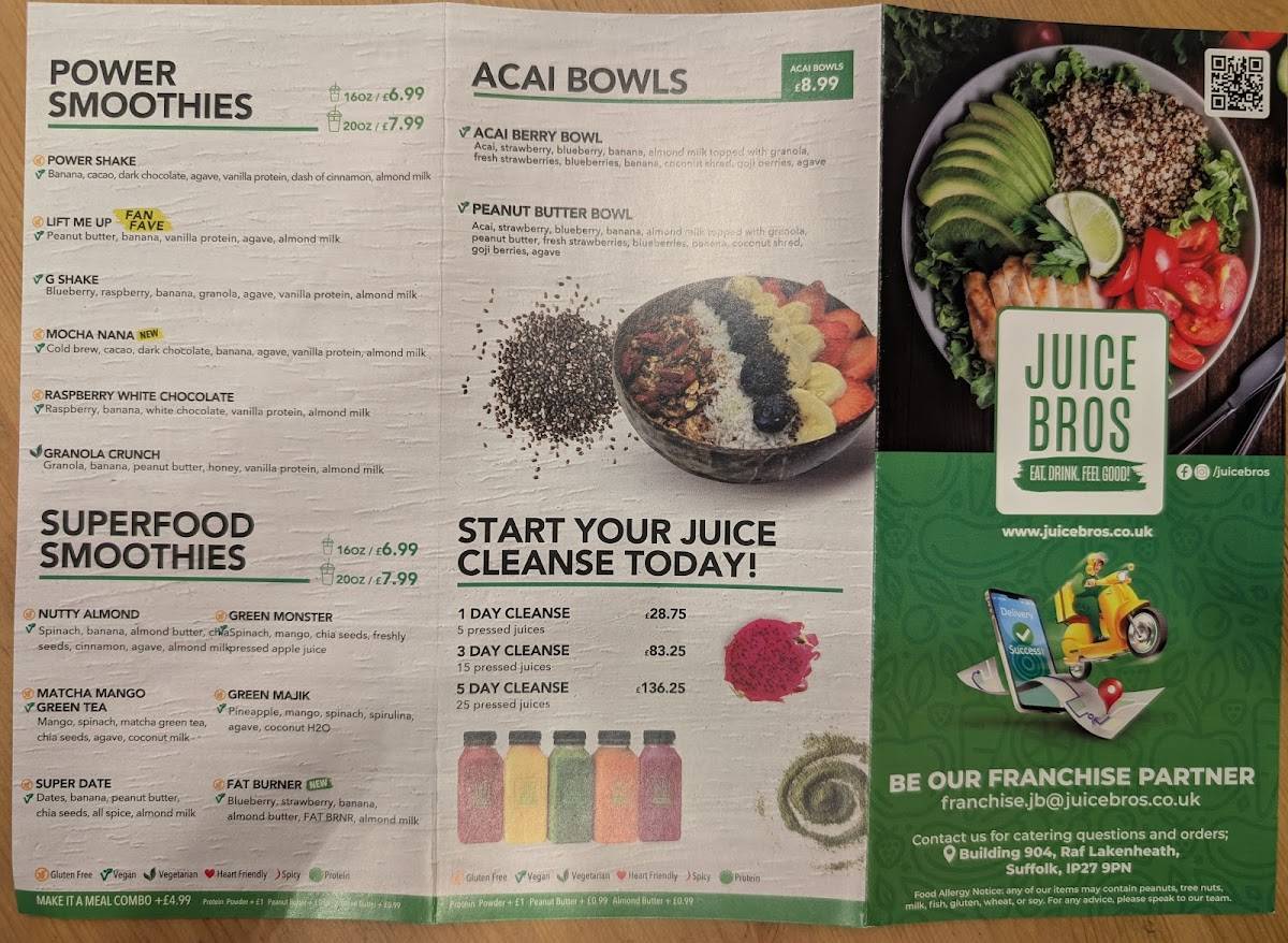 Menu at Juice Bros restaurant, Brandon