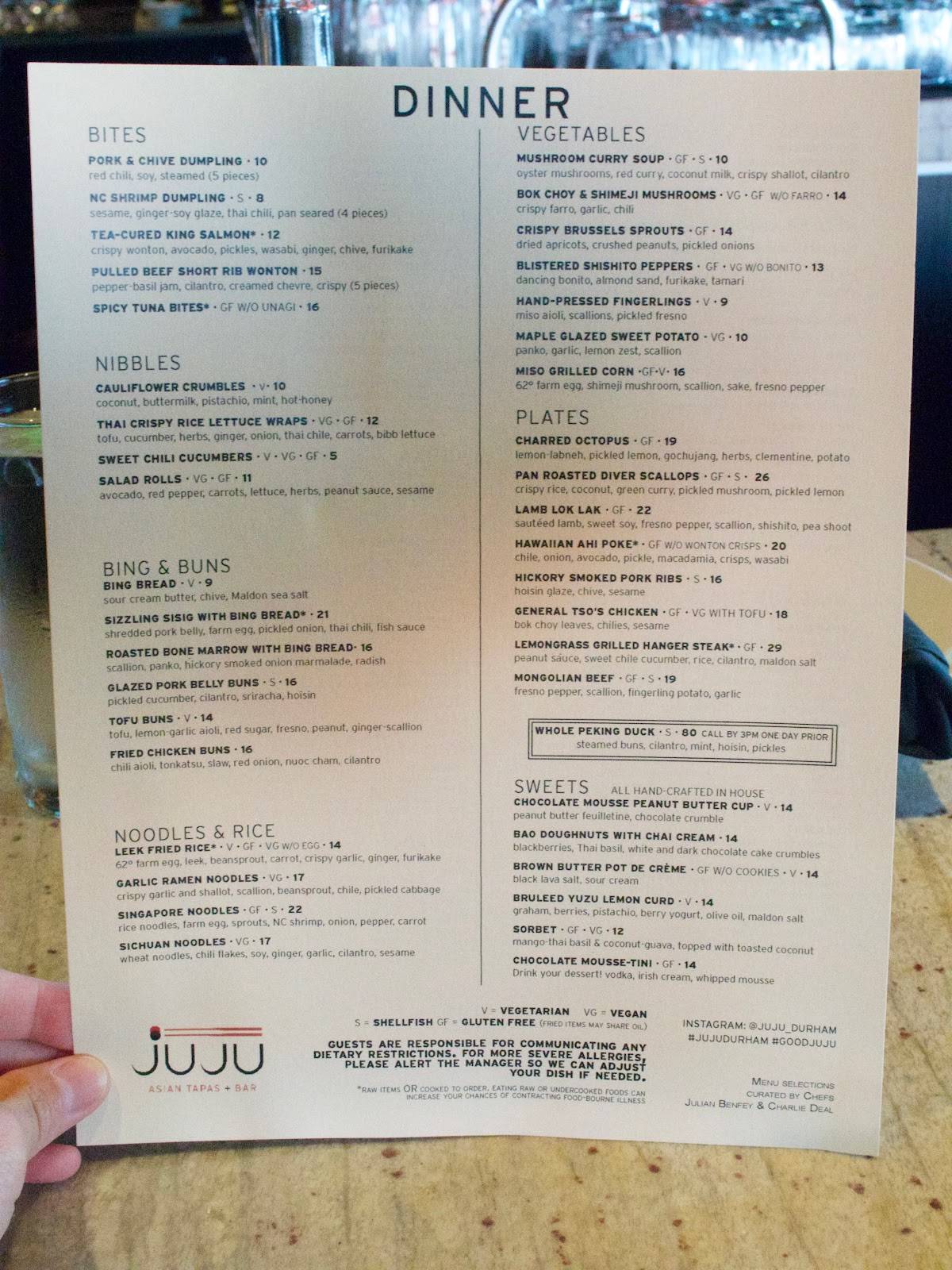 Menu at Juju Durham pub & bar, Durham, 737 9th St #210