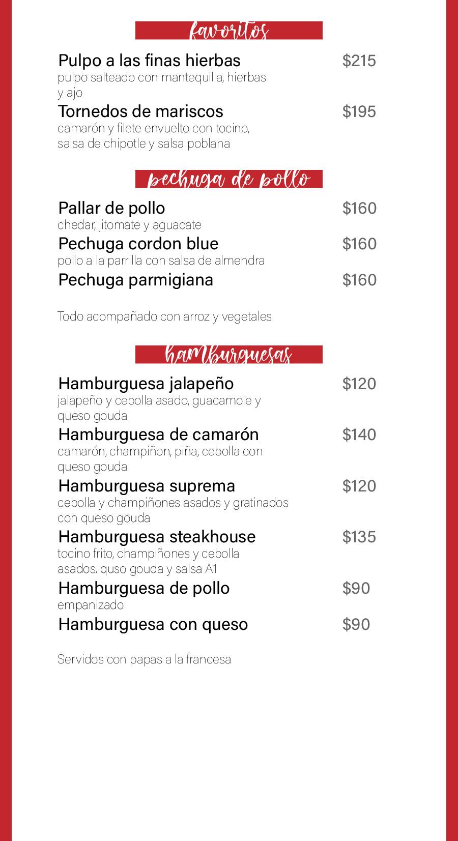 Menu at Julios Steak House restaurant, La Peñita de Jaltemba, Emiliano ...