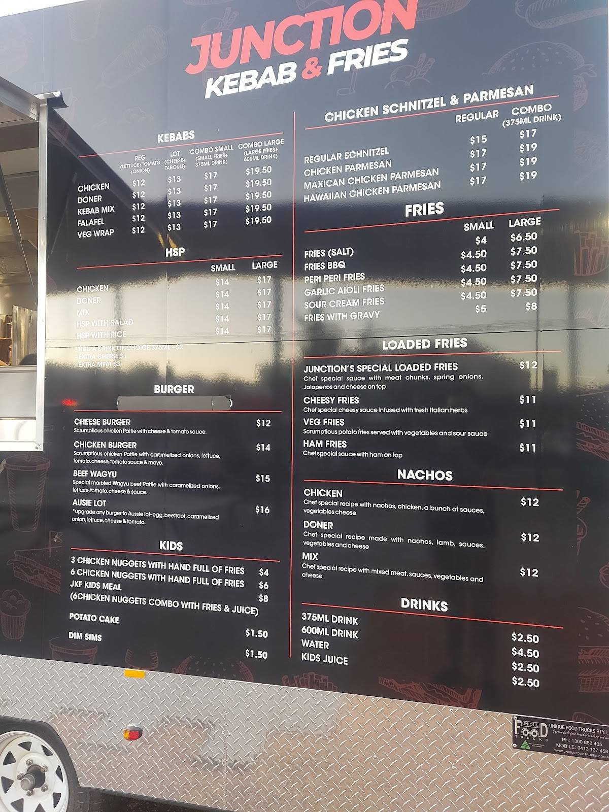 Menu at Junction Kebab & Fries, Wodonga