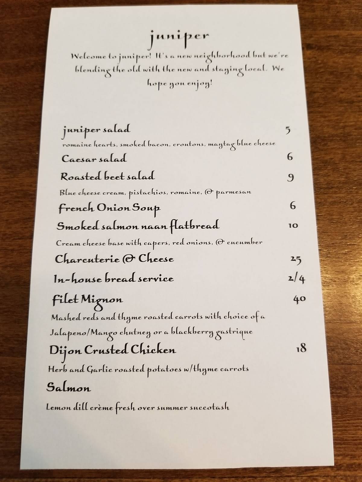 Menu at Juniper at Vertex pub & bar, Rapid City, 523 6th St