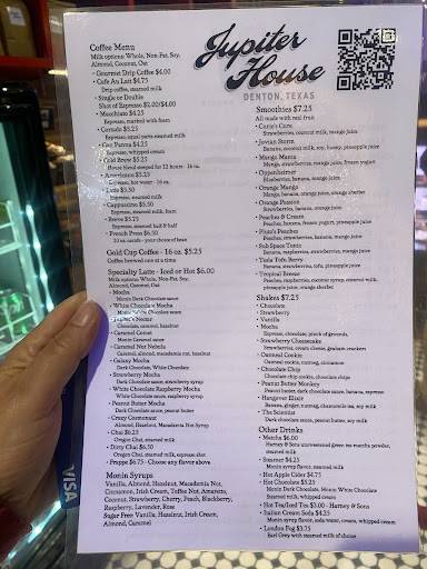 Menu at Jupiter House restaurant, Denton
