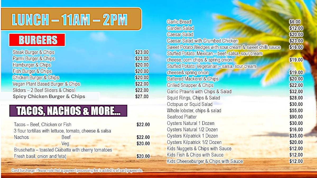 Menu at Jurien Bay Beach Cafe, Jurien Bay