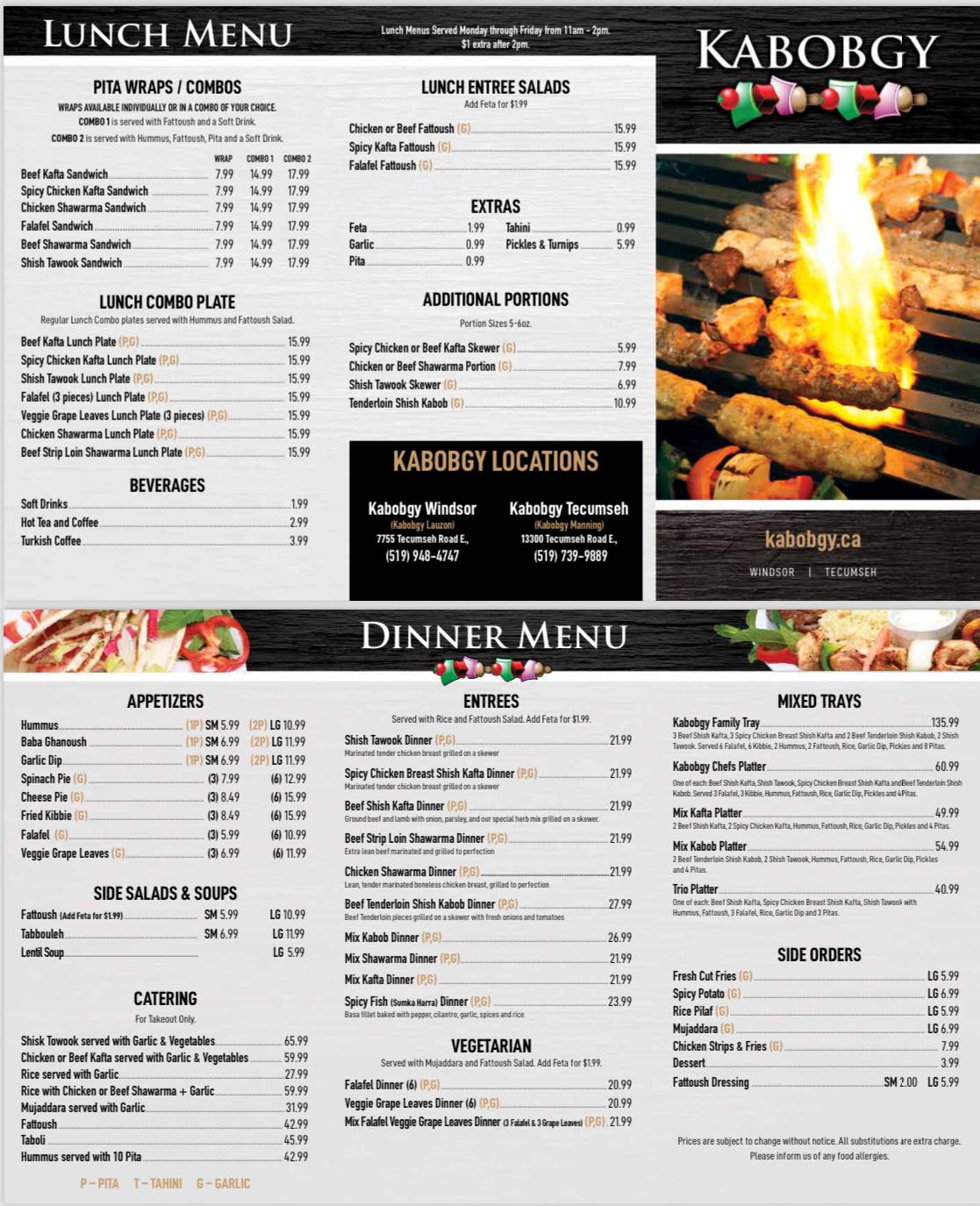 Menu at KABOBGY restaurant, Windsor, Tecumseh Rd