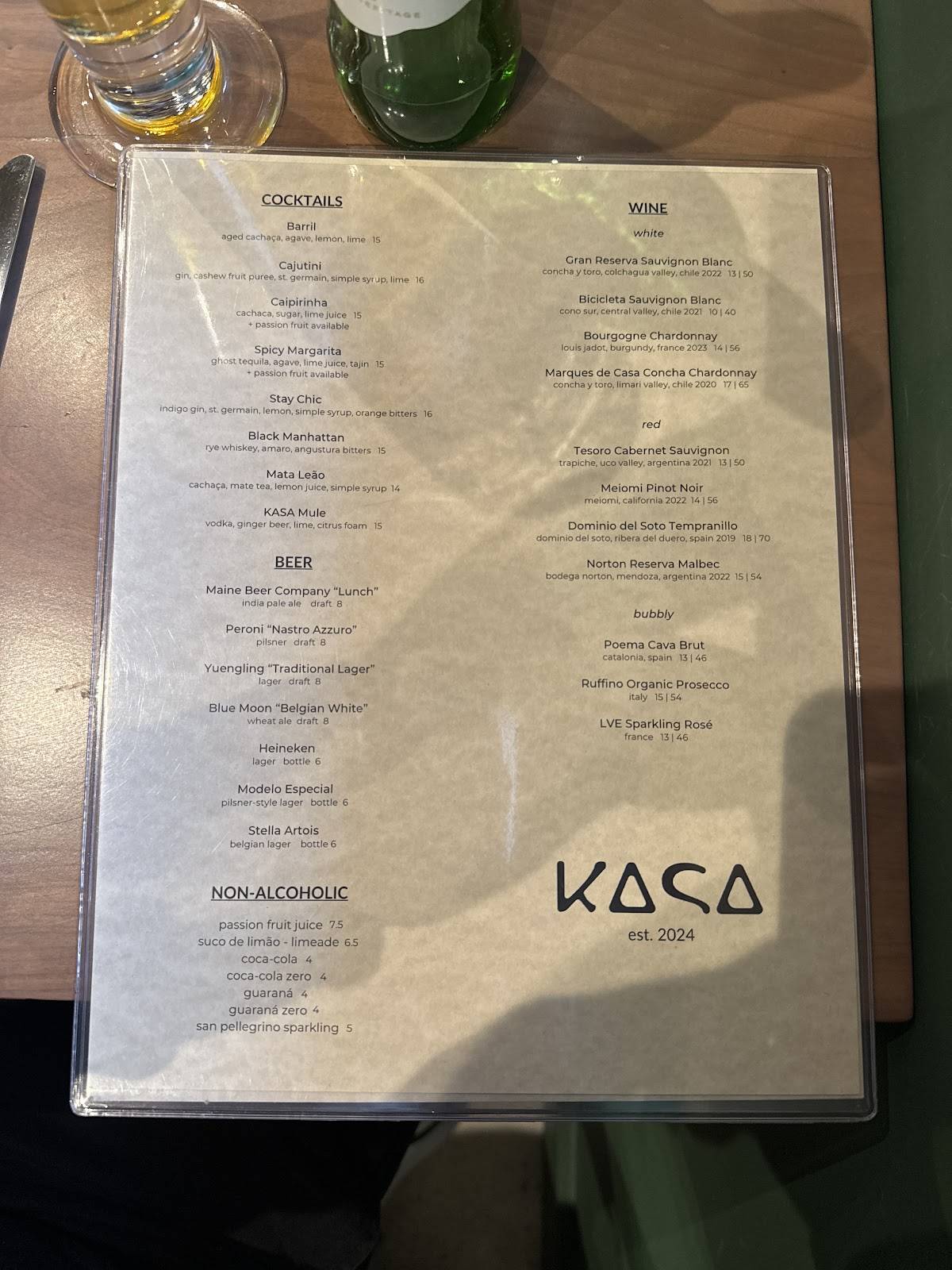 Menu at KASA restaurant, Malden