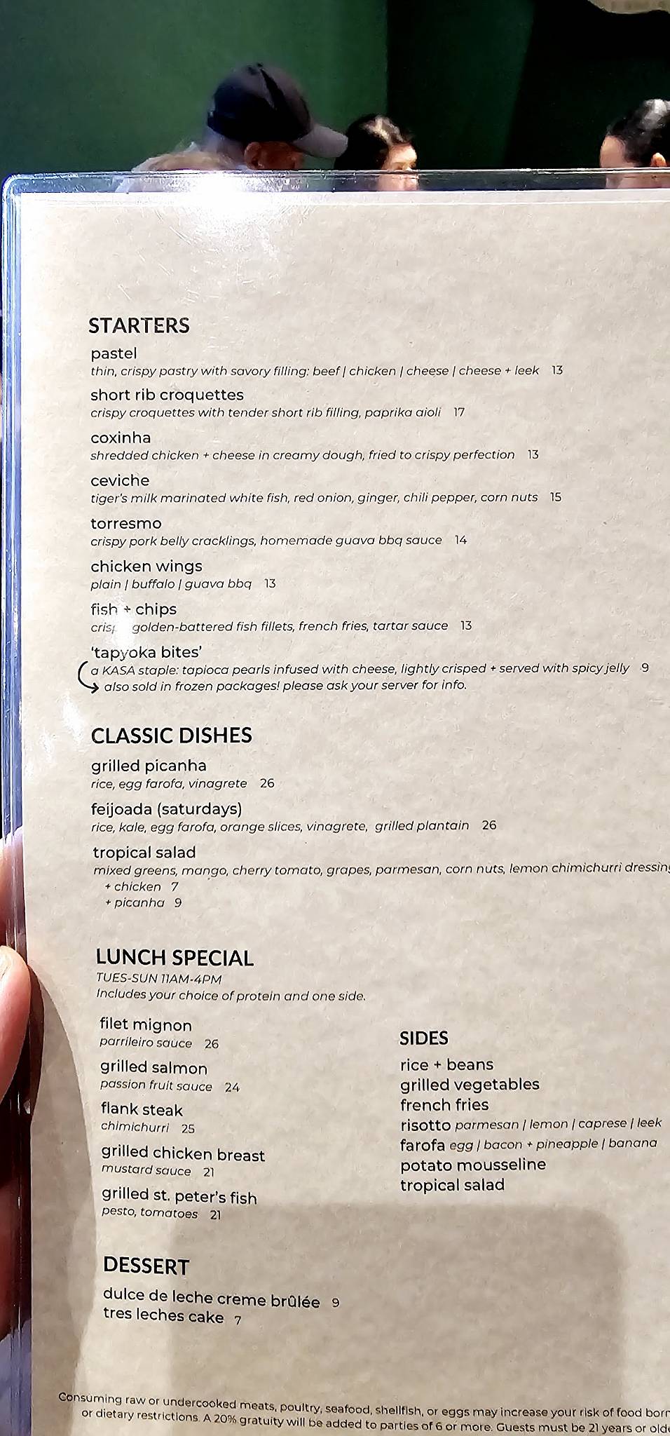 Menu at KASA restaurant, Malden