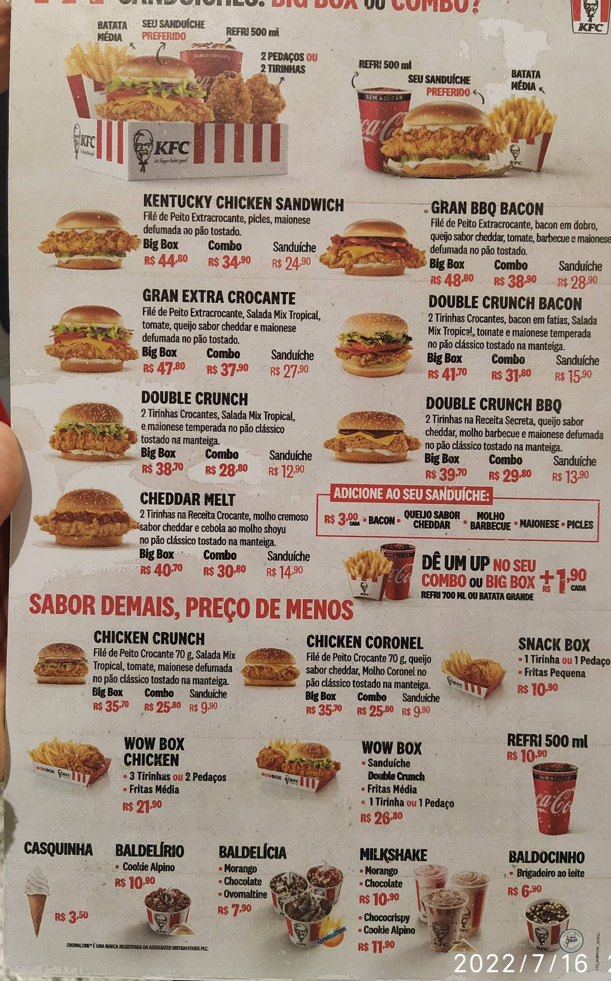 Menu em KFC Kentucky Fried Chicken restaurante, Foz do Iguaçu