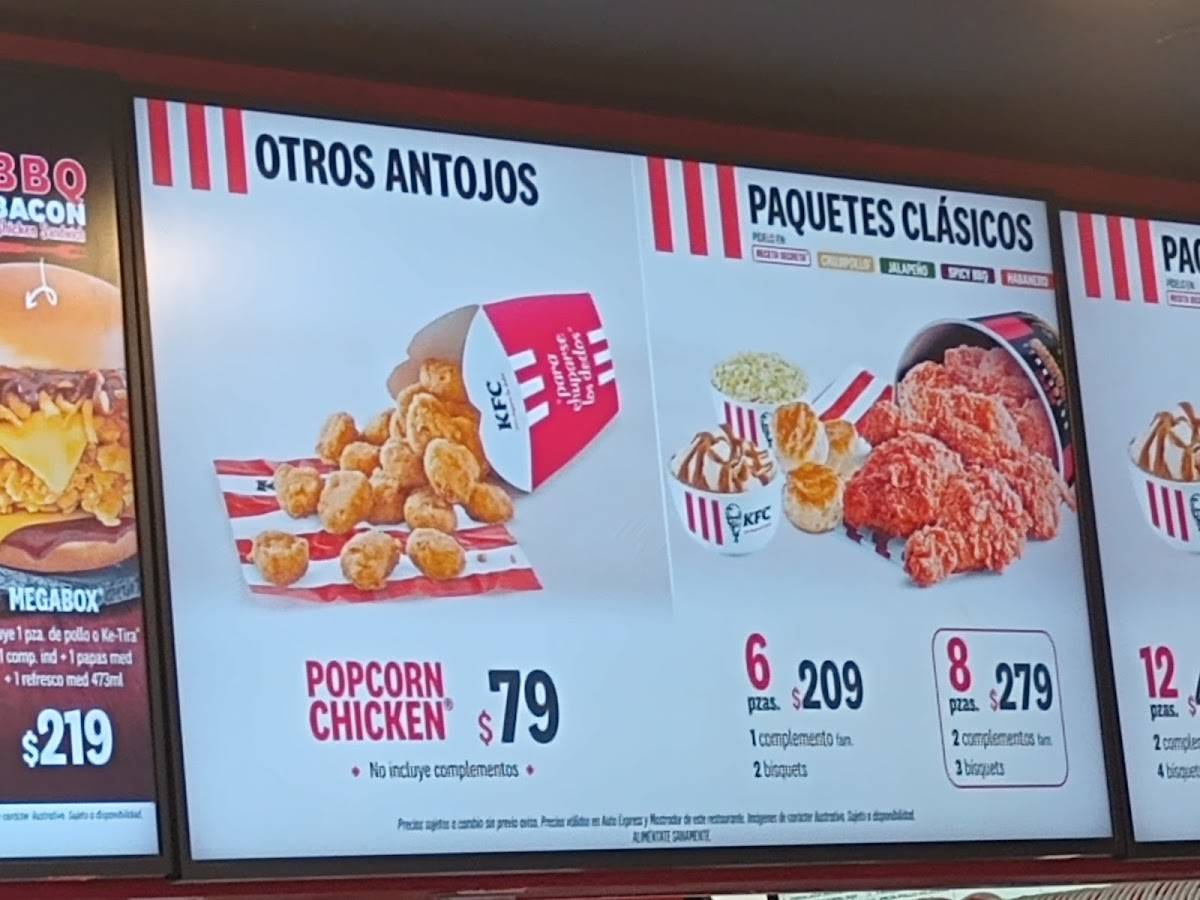 Menu at KFC Lourdes restaurant, Saltillo, Blvd. Antonio Cárdenas 2570