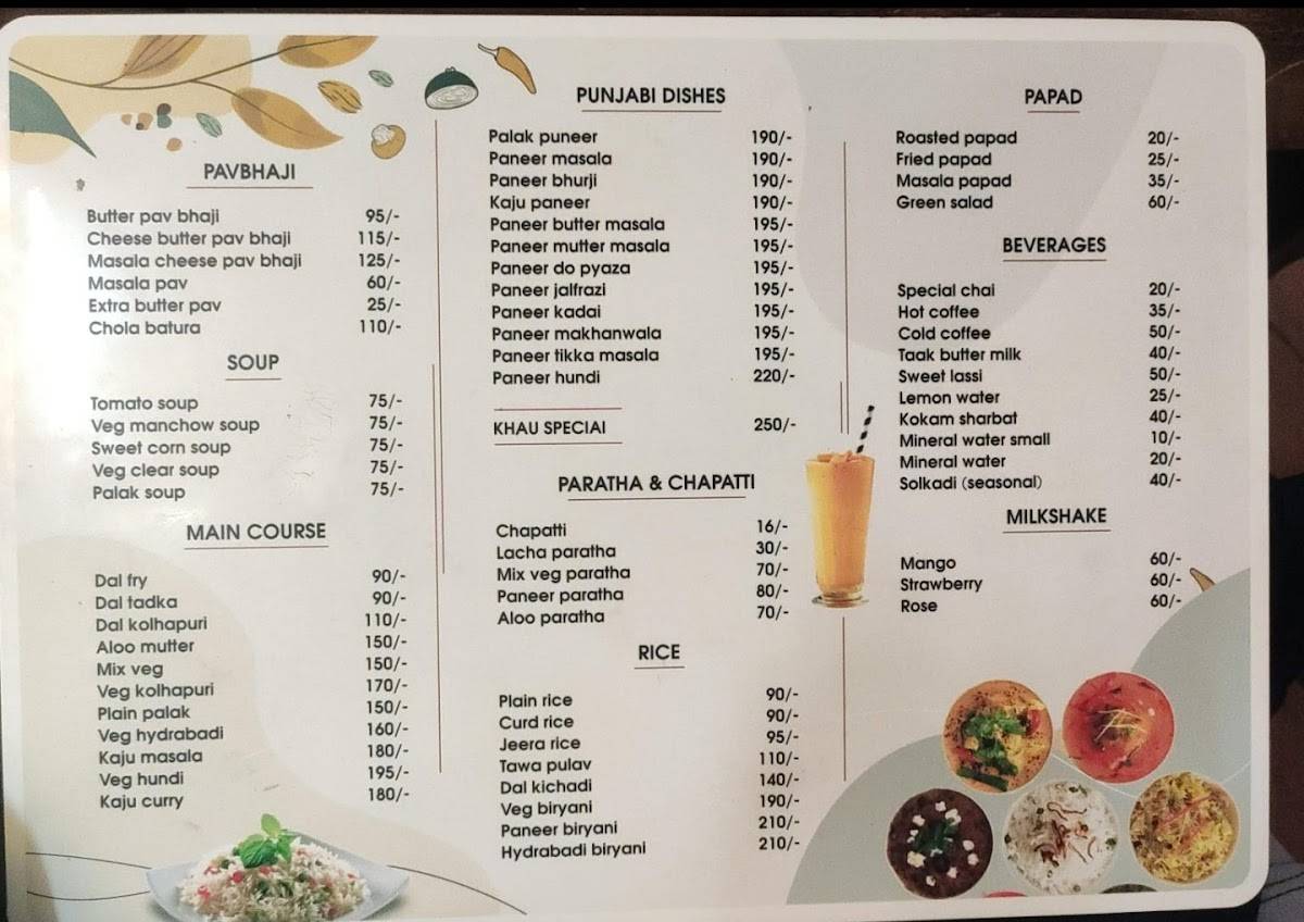 Menu at KHAU, Pune